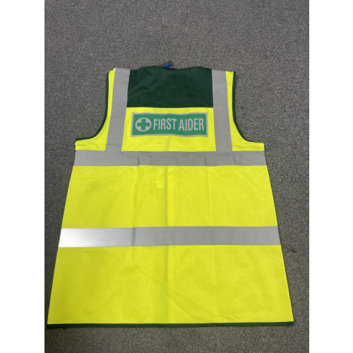 Simon Safety - Yellow/Green Hi-Vis First Aider Waist Coat - Size Medium